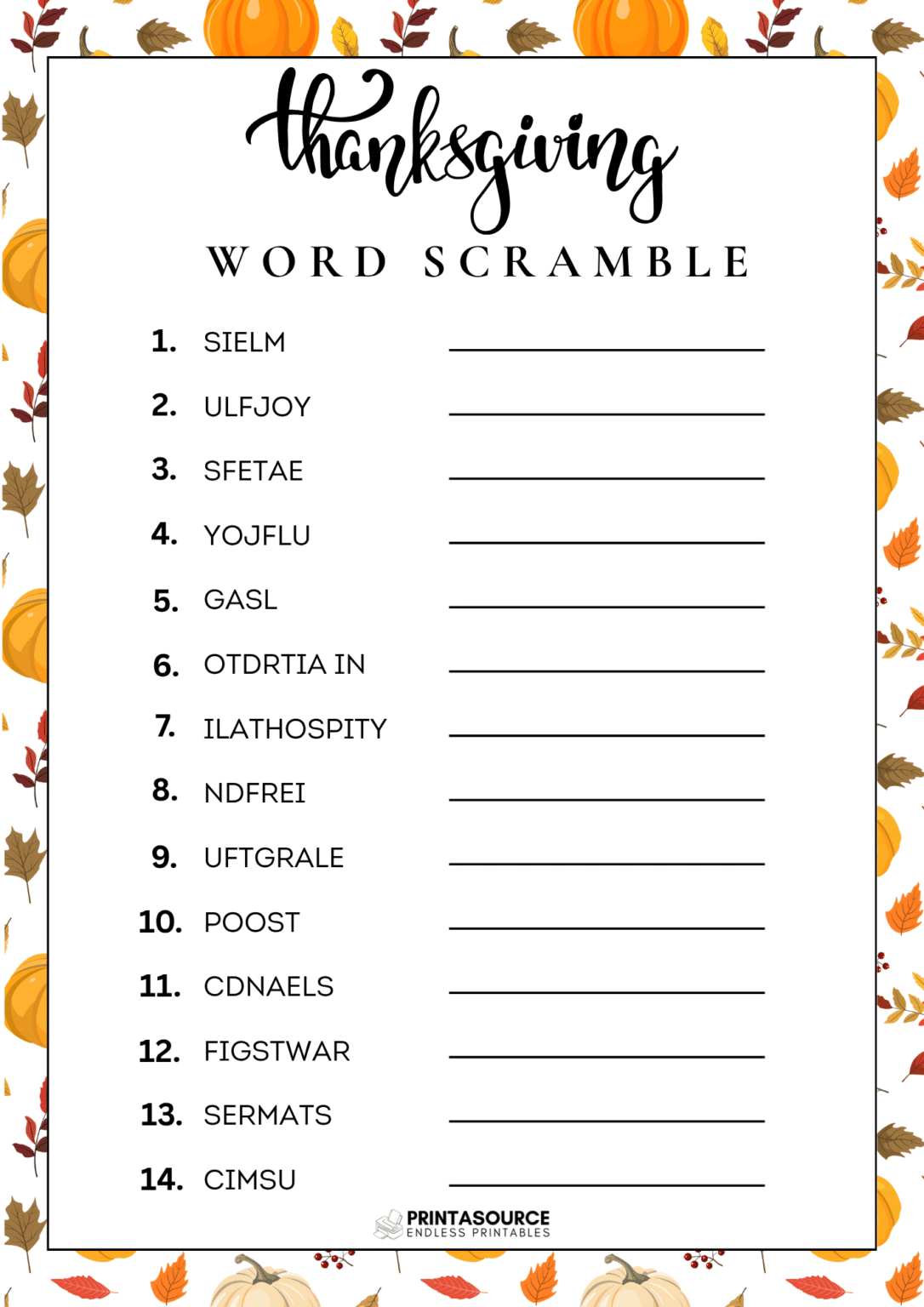 15 Free Printables Thanksgiving Word Scrambles 2025